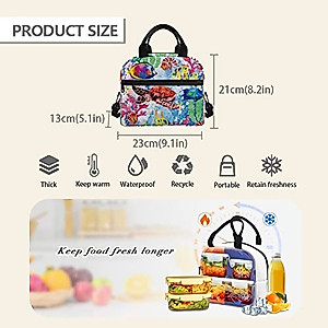 Modysero Ocean Sea Turtle Lunch Bag Kids Durable Casual Reusable Lunch Box for School Picnic Lightweight Insulated Lunch Box with 2 Compartment