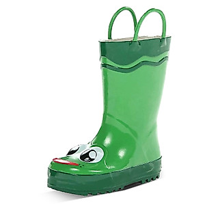 Western Chief Boys Waterproof Printed Rain Boot with Easy Pull on Handles - Fritz the Frog, 4 M US Big Kid