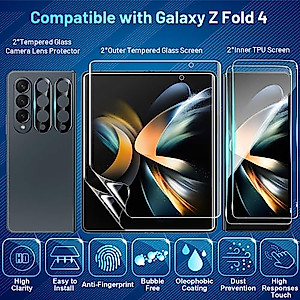 CWQZGUF [2Set 6PCS Galaxy Z Fold 4 5G Screen Protector, 2 Inner TPU Films + 2 Outer Tempered Glass + 2 Camera Lens Protecters, High Clarity, Anti-Shatter, for Samsung Galaxy Z Fold 4 5G