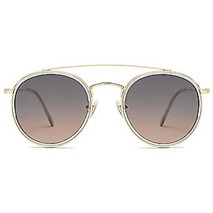 SOJOS Retro Round Double Bridge Polarized Sunglasses for Women Men Vintage Circle UV400 Sunnies SJ1104, Grey/Grey