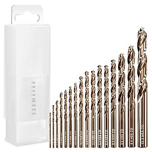 16PCS Impact Drill Bit Set for Metal, Cobalt Drill Bits High Speed Oxide Twist Jobber Drill Bit Set for Hardness Alloy Steel Wood Aluminum Cast Iron 1/16"-1/2"