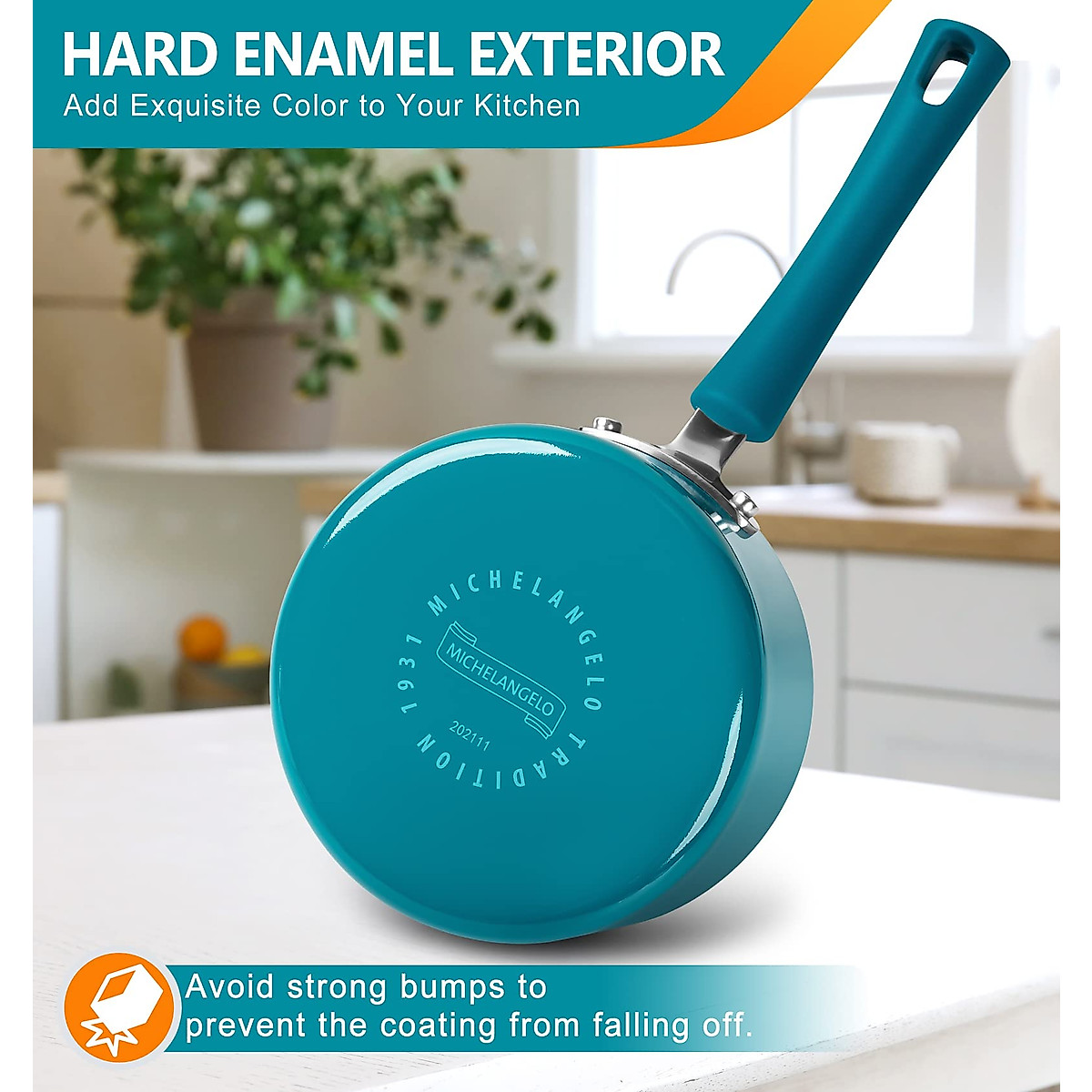 MICHELANGELO Sauce Pan Sets, Enamel Sauce Pan with Lid, 1Qt & 2Qt & 3Qt Saucepans with Lids, Nonstick Saucepan Set, Small Pot with Lid, Non Stick Sauce Pots with Silicone Handle, Oven Safe, Cyan