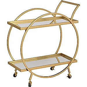 FirsTime & Co. Gold Odessa Bar Cart, 2 Tier Mobile Mini Bar, Kitchen Serving Cart and Coffee Station with Storage for Liquor, Metal and Mirror, Modern, 28 inches