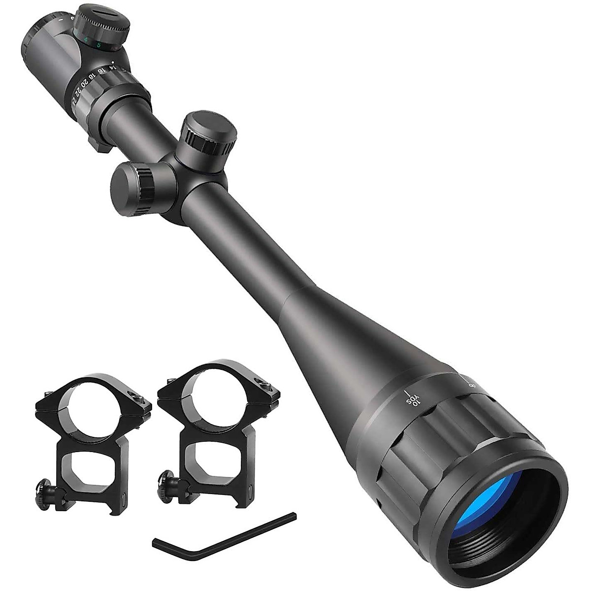 Beileshi 6-24X50 AOEG Optics Hunting Rifle Scope Red & Green Illuminated Crosshair Gun Scope with Flip Up Scope Covers