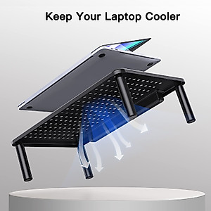 LORYERGO Monitor Stand, Computer Monitor Stand with Slot, Monitor Stand Riser with Adjustable Height, Laptop Stand for Desk with Ventilated Platform, Laptop Shelf, Monitor Shelf, for Home & Office