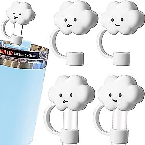 Aurdeayi Straw Cover Compatible with Stanley 30&40 Oz Tumbler,4Pcs Large Cloud Straw Covers Cap for Stanley Cup Accessories,Food-Grade Silicone Protector Topper for 10mm Straws (4Pc cloud straw cover)