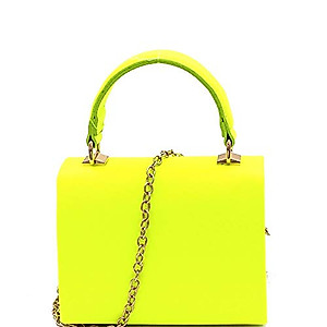 Small Top-Handle Mini Retro Box Flap Satchel Cross Body Neon Color