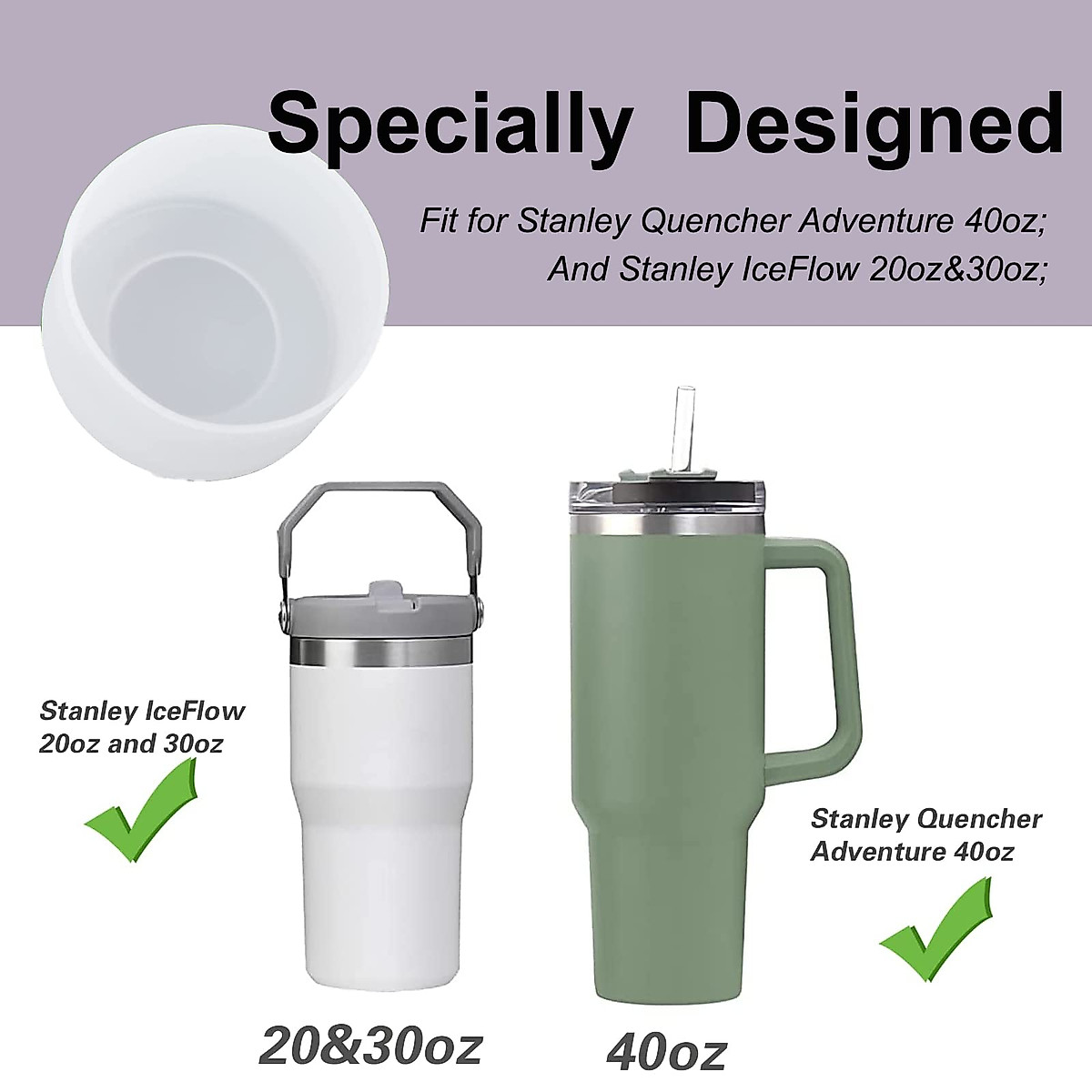 MetaProDAO 2Pcs Silicone Boot for Stanley 40 oz Quencher Tumbler with Handle & Stanley IceFlow 20oz 30oz, Protective Water Bottle Bottom Sleeve Cover, Stanley Cup Accessories (white)