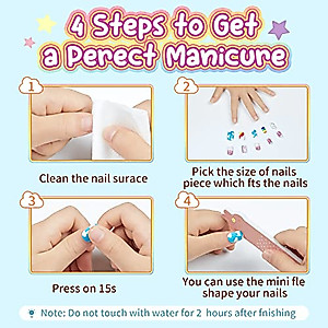 Modelones 144Pcs 6 Pack Press on Nails for Kids Children Acrylic Fake Nails Pre-glue Full Cover Glitter Gradient Color Rainbow Candy Short False Nail Art Kits Sets Gifts for Kids Girls