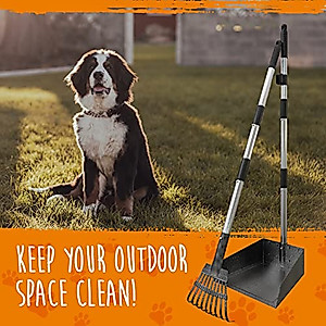 Mighty Paw Dog Pooper Scooper | Large Heavy Duty Tray & Rake Set. Long Adjustable Metal Poles for Comfortable Pet Poop, Waste & Yard Debris Pickup. Easily Scoop on Grass, Sand, Gravel Or Concrete