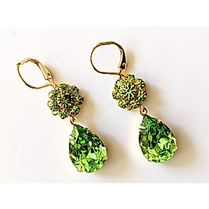 Choupee Sew On Rhinestone Tear Drop Crystal Rhinestones in Gold Setting 48 Pcs (Green, 13 X 18 MM)
