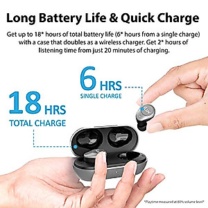 iLuv TB200 Space Gray True Wireless Earbuds Cordless in-Ear Bluetooth 5.0 with Hands-Free Call Microphone, IPX6 Waterproof Protection, High-Fidelity Sound; Includes Compact Charging Case & 4 Ear Tips