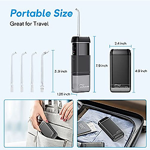 Water Flosser for Teeth, Enpuly Mini Portable Rechargeable Dental Oral Flossing Irrigator for Braces with 5 Jet Tips, 3 Modes & IPX8 Waterproof, for Travel & Home (Black)