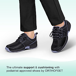 Orthofeet Women's Orthopedic Black Leather Talya Nurse Shoes, Size 10 Wide