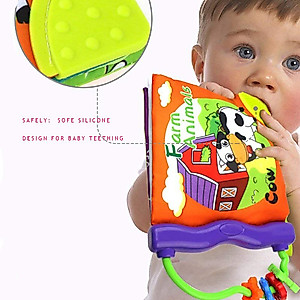 Little Bado Baby 6 Month + Toys Earlyears Tactile and Educational Cloth Soft Book-Teether Rings-Infant Developmental Toy Farm Animal - Squeak, Rattle, Crinkle Toddler Activity Gift