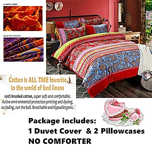ABREEZE 3Pcs Bohemia Retro Bedding Ethnic Vintage Floral Duvet Cover Boho Bedding 100% Brushed Cotton Bedding Sets Damask Paisley Coloful Mandala Down Comforter Cover,Cal.King