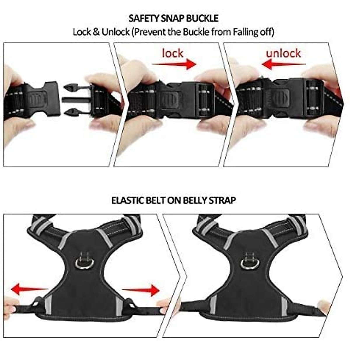 WINSEE Dog Harness No Pull, Pet Harnesses with Dog Collar, Adjustable Reflective Oxford Outdoor Vest, Front/Back Leash Clips for Small, Medium, Large, Extra Large Dogs, Easy Control Handle for Walking