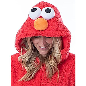 MJC International Sesame Street Adult Elmo Sherpa Union Suit Costume Pajama For Men Women (Large), Elmo Red