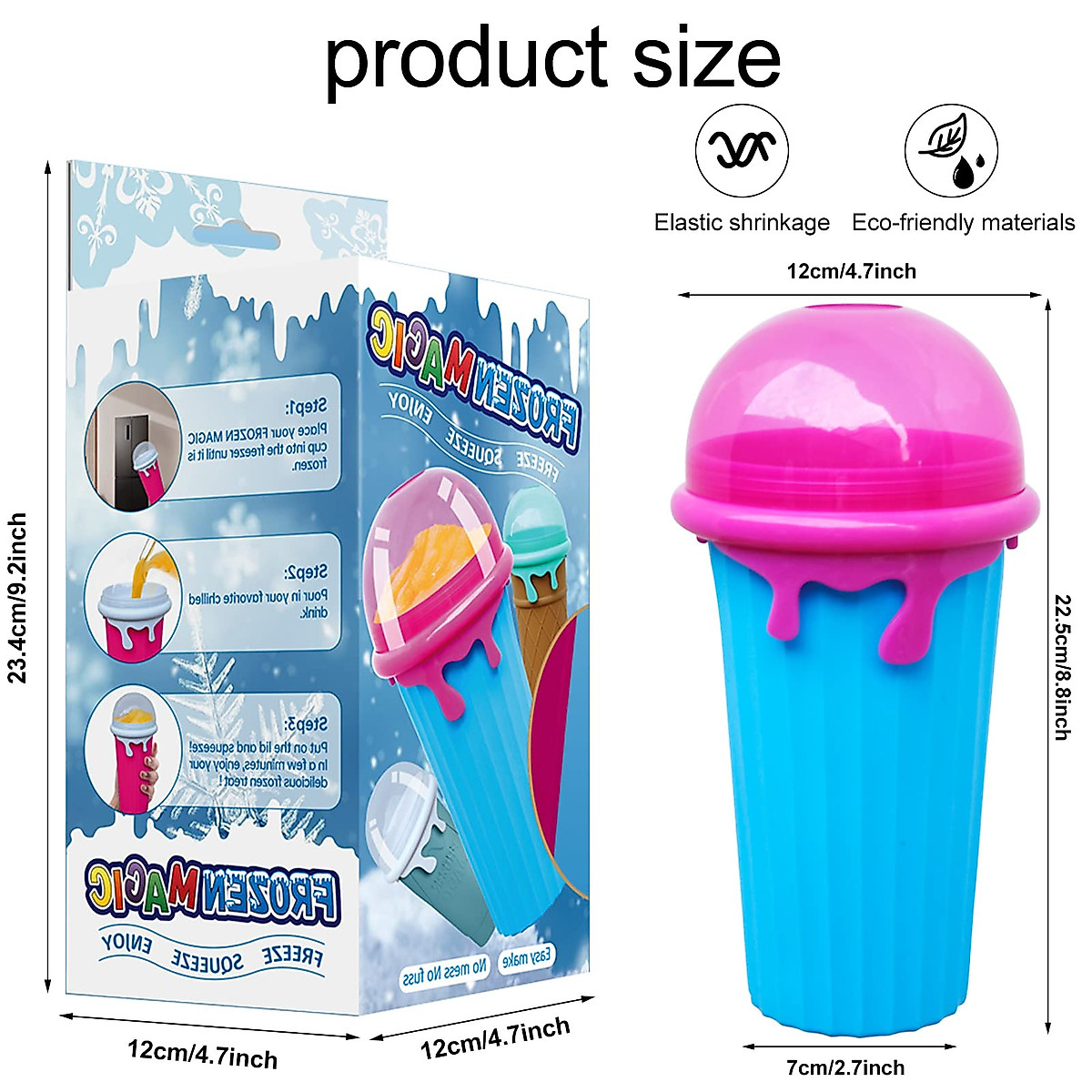 Slushy Cup, 2PCS 500ml Magic Slushy Maker Cup TIK TOK Quick Frozen Magic Cup Double Layers Slushie Cup Portable Quick Frozen Smoothies Squeeze Cooling Cup