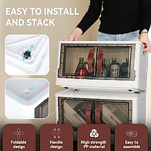 Plastic Storage Bins with Lids,200 Qt (50 Gal) Storage Cabinet,5 Pack Stackable Beige Wardrobe Closet Organizer,20.5 x 11.4 x 52.4Inch Foldable Plastic Storage Container with Door