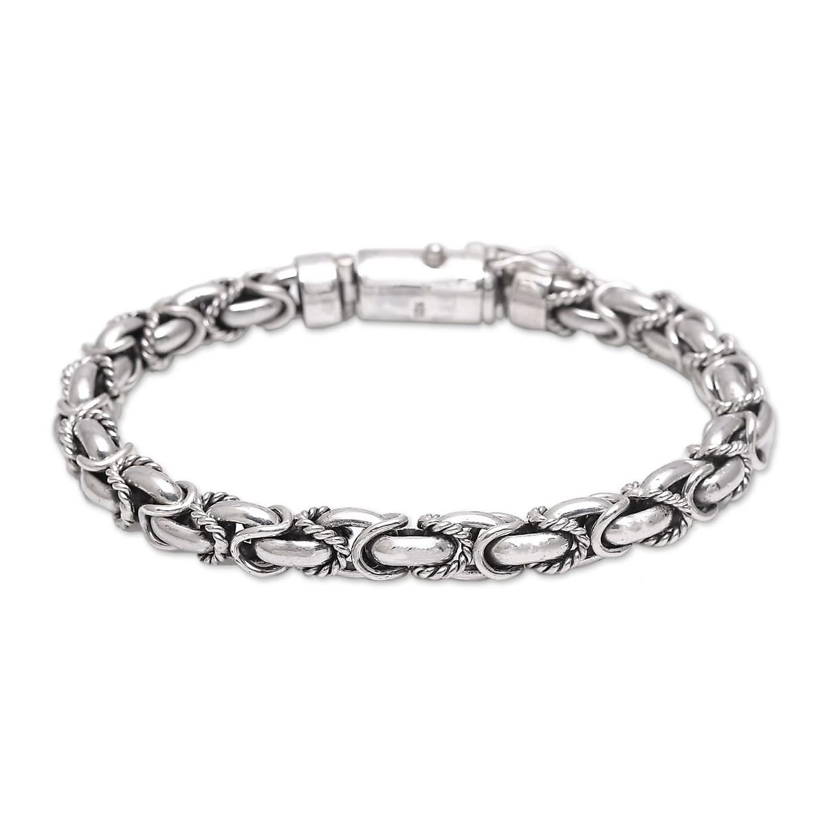 NOVICA Artisan Handmade Sterling Silver Chain Bracelet from Bali No Stone Indonesia [8.5 in L x 0.3 in W Fits Wrist Size 7.5 in L] ' Valiant Spirit'