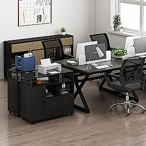 Tcpuolr Lateral File Cabinet with Charging Station, File Cabinet with Lock, Cabinets for Home Office, Mobile Filing Cabinet with Drawer, Printer Stand for A4, Letter Size and File Folders