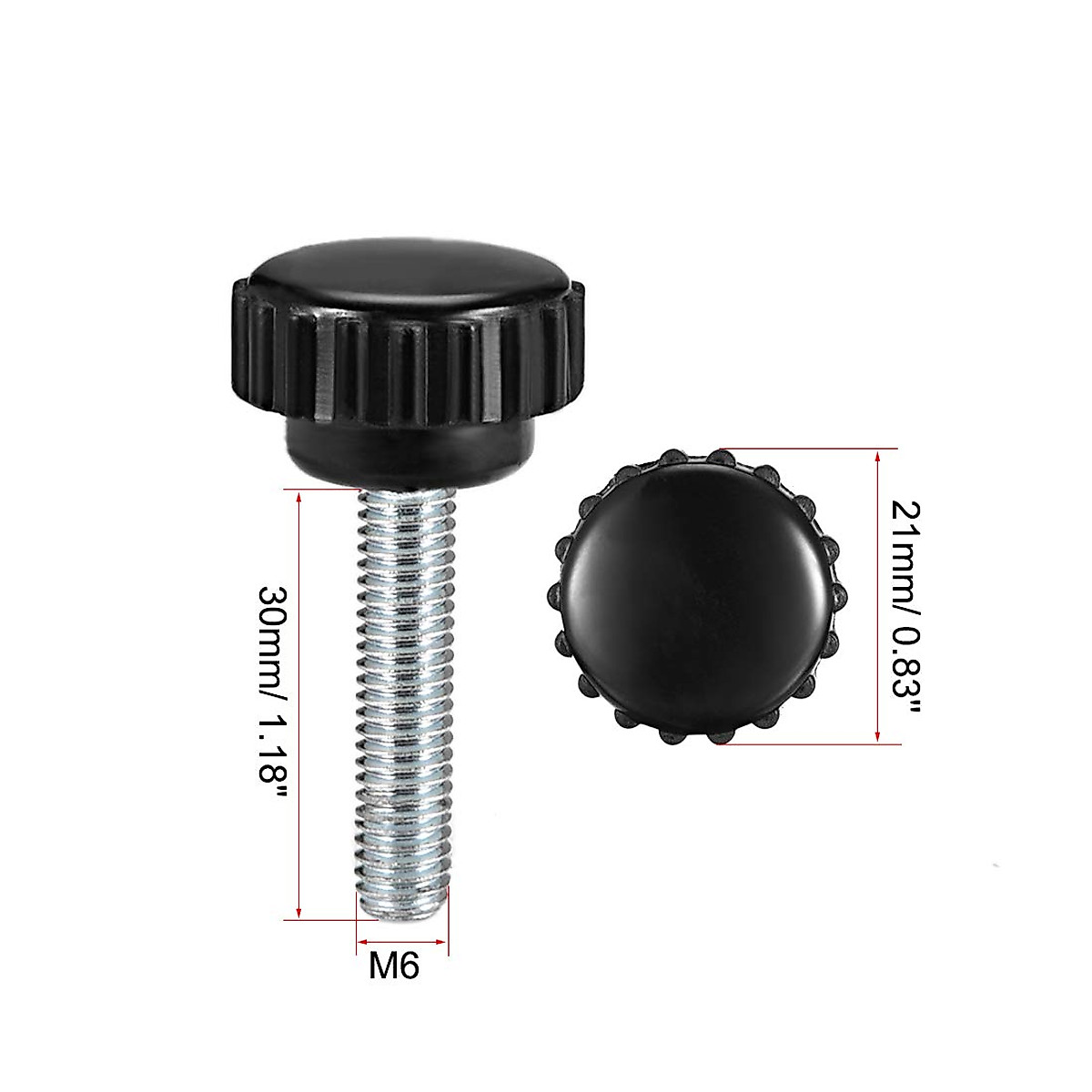 uxcell M6 x 30mm Metric Male Thread Knurled Clamping Knobs Grip Thumb Screw on Type Plastic Threaded Hand Bolt Knobs Black 2 Pcs