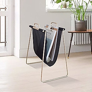 Newspaper Baskets Nordic Minimalist Magazine Rack U-Shaped Metal Shelf Floor-Mounted Living Room Bedroom Portable Storage Rack, Black