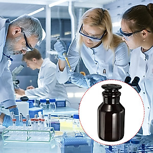 PATIKIL 250mL Reagent Media Bottle, 1Pcs Round Wide Mouth Glass Storage Bottle with Amber Cap for Chemistry Lab Universities Home, Amber