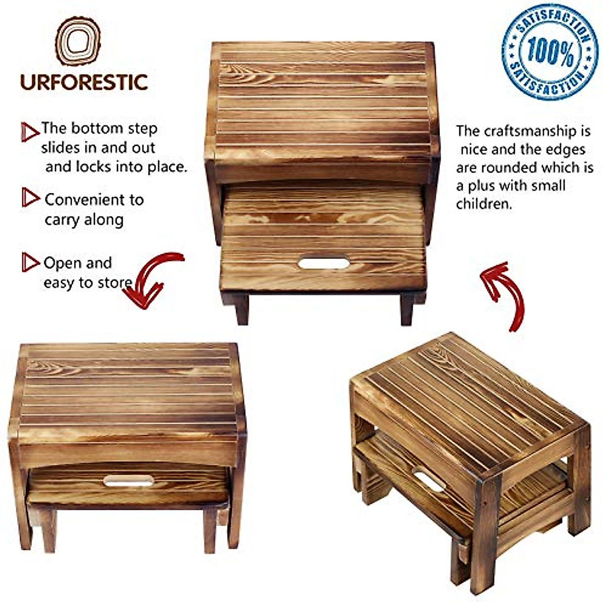 URFORESTIC Handcrafted Solid Wood Bed Step Stool-Foot Stool Kitchen ...