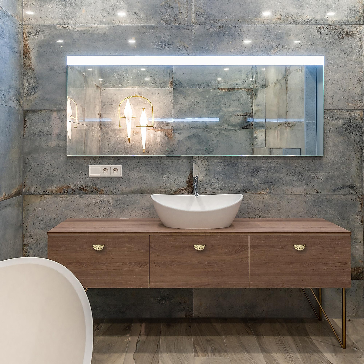 KOPPALIVE 5-Pack Solid Brass Cabinet Knobs, Semicircle Gold Drawer Knobs, Hammered Dresser Drawer Pulls Handles, Modern Furniture Hardware for Kitchen, Length 1-7/8 Inch