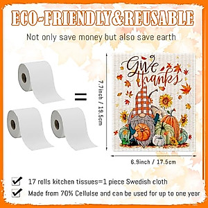 6 Pcs Thanksgiving Swedish Dishcloths Turkey Pumpkins Kitchen Dishcloth Autumn Fall Kitchen Towel Decor Absorbent Quick Drying Reusable Cleaning Dish Cloths for Home Counter Wipes