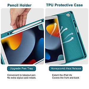 Eisuiyi iPad 10.2 Case with Keyboard for iPad 9th/8th/7th Gen, Compatible with iPad Air3/iPad Pro10.5, Detachable BT Keyboard with Magentic Protective Cover, Built-in Pencil Holder, Teal