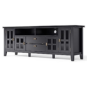 SIMPLIHOME Artisan SOLID WOOD 72 Inch Wide Transitional TV Media Stand in Black for TVs up to 80 Inches, For the Living Room and Entertainment Center