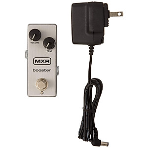 MXR M293 Booster Mini Guitar Effects Pedal Bundle with 2 Patch Cables and Dunlop Pick Pack