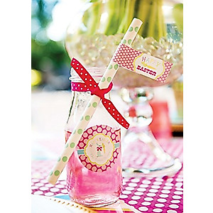 Easter Color Apple Green, Aqua, Yellow and Hot Pink Paper Straw Combo with Stripes, Polka Dot, and Chevron Design 100 Pk