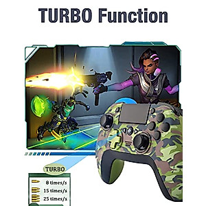 TJPD Wireless Game Controller with 2 Programmable Back Buttons, Compatible with PS4/PS3/iOS13.4+/PC/Android, Game Controller Remote with Turbo/Gyro/HD Dual Vibration/LED Indicator (Green Camouflage)