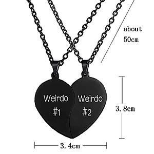 MJartoria BFF Necklace for 2-Valentines Heart Matching Necklace Best Friends Pendant Friendship Necklace Set of 2 Birthday Gifts (Black, Weirdo 1 Weirdo 2)