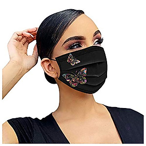 50Pcs Butterfly Print Disposable Facemask for Adults Women with Designs PaperMasks 3 Ply Breathable Non Woven Face Guard