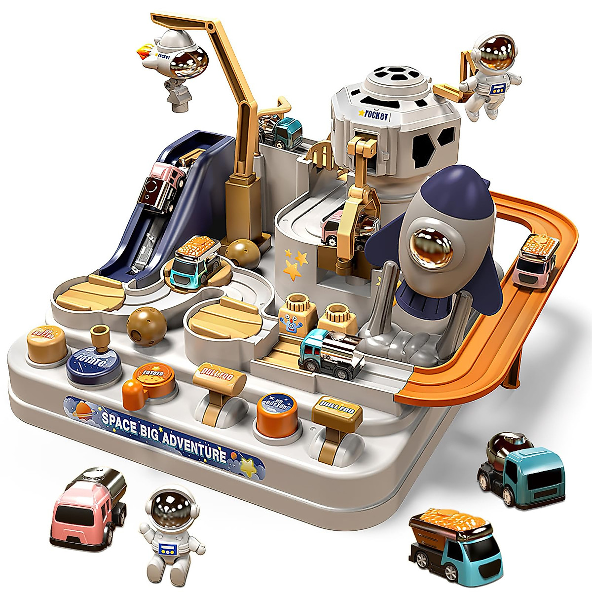 Mostop Kids Race Track Game Car Adventure Toy for 3 4 5 6 7 Years Old Boys Girls, Spaceship Puzzle Rail Track City Rescue Playset Magnet Toy Educational Learning Toddler Race Track with 3 Mini Cars