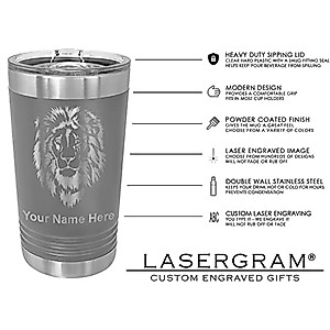 LaserGram 16oz Vacuum Insulated Pint Tumbler, Dragon, Personalized Engraving Included (Gray)