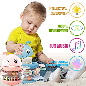 MOAOZ Baby Rattles,Stacking Ring Toys for 6 to 12 Months Girls Boys ,Music Toys for 18 Months, Early Learning Toys for Toddlers 6 Months,Gift for Newborn nfants 3-6, 12-18 Months (Pink)