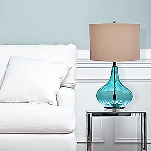 Catalina 18578-000 Transitional Thumbprint Glass Gourd Table Lamp, 25.5", Classic Blue