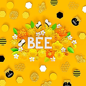 540 Pieces Bee Confetti Gold Glitter Bee Dot Stripes Confetti Yellow Black Circle Confetti Honeycomb Hexagon Confetti for Bee Themed Baby Shower Birthday Table Decoration