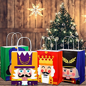 24 Pcs Nutcracker Christmas Gift Bags Bulk Kraft Paper Christmas Goody Bags Medium Size Christmas Holiday Gifts Treat Bags with Handles for Cookie Candy Xmas Party Favors Supplies, 8.3 x 6 x 3.1 Inch