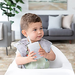 Bumkins Baby and Toddler Cups, Sippy Cup with Straw, Spill Proof, Transition Cup for Babies Ages 1 Year Up, Sip from Lid, Straw or Cup, Platinum Silicone, Holds 7oz