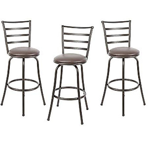 Mainstays Adjustable-Height Swivel Barstool, Hammered Bronze Finish, Set of 3 - Brown
