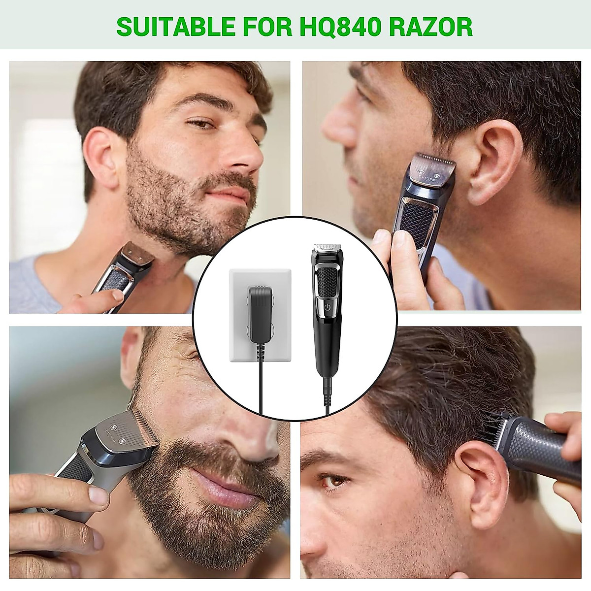 8V Shaver Charger Replacement Compatible with Philips HQ840 Norelco Multigroom Series 3000 MG3750 MG3750/50 MG3750/10 MG3750/60 MG3760 MG3760/50 Power Supply Cord Battery Charger (8V 100mA)