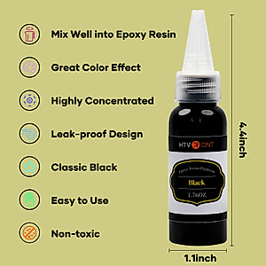 HTVRONT Black Epoxy Pigment - 1.76oz/50ml Black Resin Pigment Paste, Higher Concentrated & Easy to Mix Black Epoxy Dye for Resin Coloring, Tables, Tumbler
