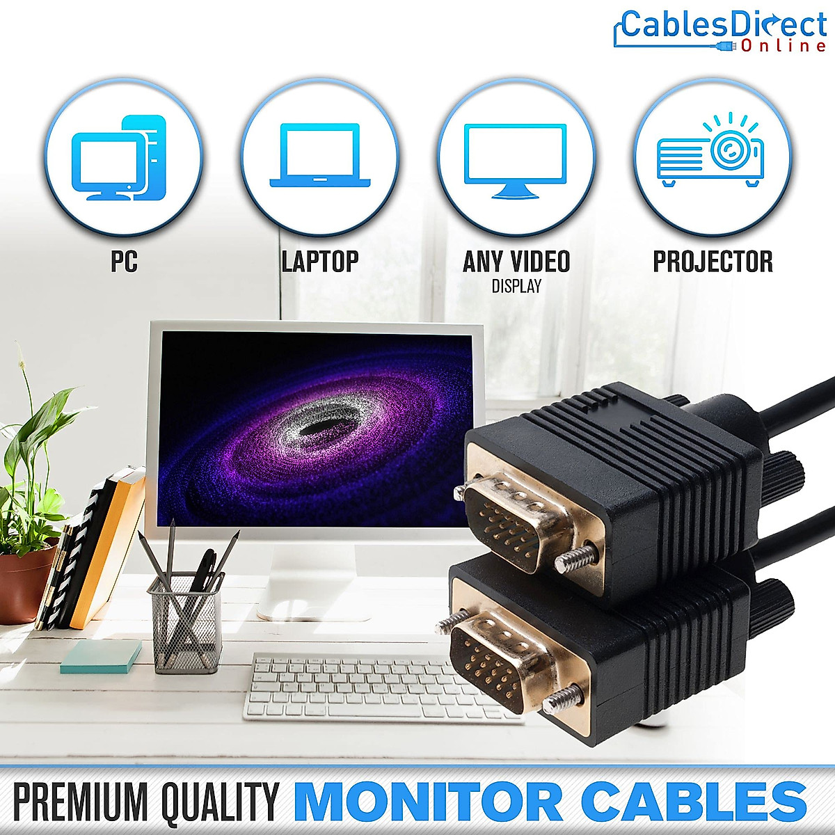 Cables Direct Online 100FT SVGA Monitor Cable - Male to Male VGA to VGA 1080P for PC, Projector, Laptop, TV